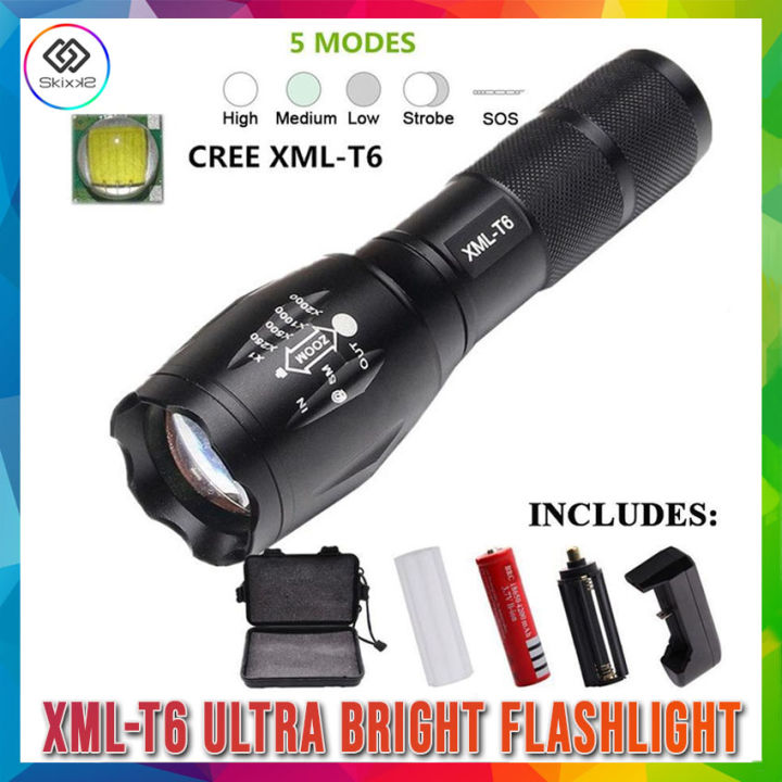 XML-T6 Ultra Bright CREE T6 LED Flashlight 5 Modes 2000 Lumens Zoomable LED Torch 18650 ...