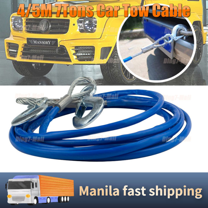 4M 7Tons Car Tow Cable Towing Strap Rope with Hooks Emergency Heavy ...