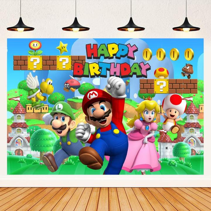 7x5ft Super Mario Photography Backdrop for Children's Happy Birthday ...