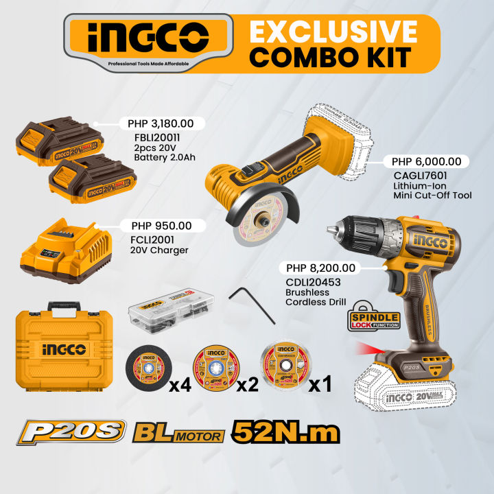 (EXCLUSIVE) Ingco Cordless Lithium-Ion Mini Cut-Off And Drill 2 PCS ...