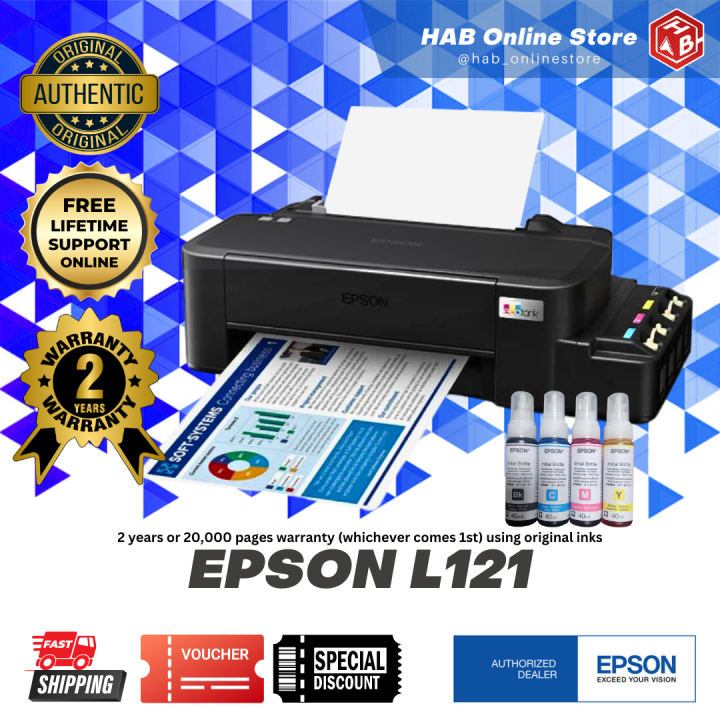 Brand New Original Epson L121 EcoTank Single Function Colored Printer with 1 set Original ...