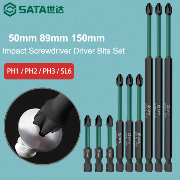 SATA Impact Screwdriver Driver Bits Set PH1 PH2 PH3 S6 50MM 89MM 150MM ...