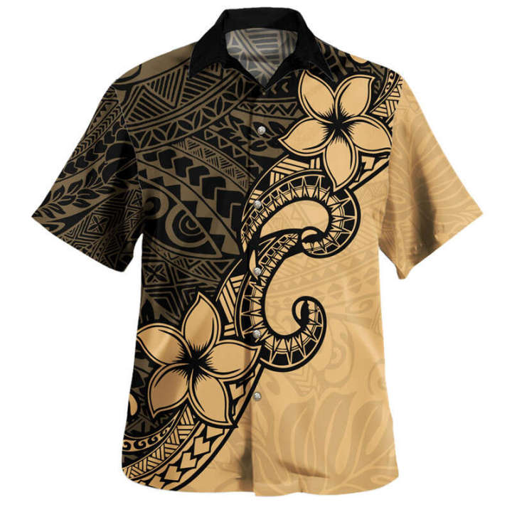 Polynesia Men Shirts With Reverse Collar Down Samoan Ethnic Tribal Male ...