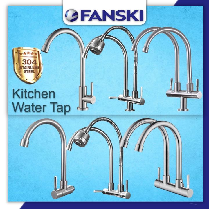 SUS304 Stainless Steel Kitchen Sink Faucet Tap Basin Water Tap Faucet Flexible Single Double Tap ...
