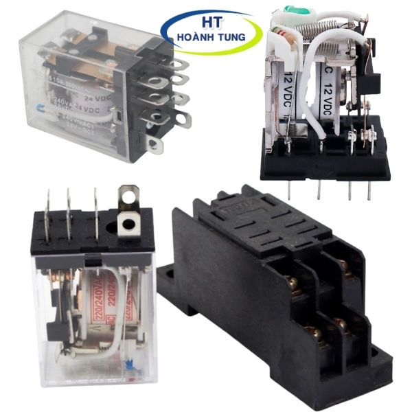 Rơ le kiếng LY2N-J , relay trung gian 8 chân dẹp có đèn lớn điện áp 220VAC, 24VDC, 12VDC dùng ...