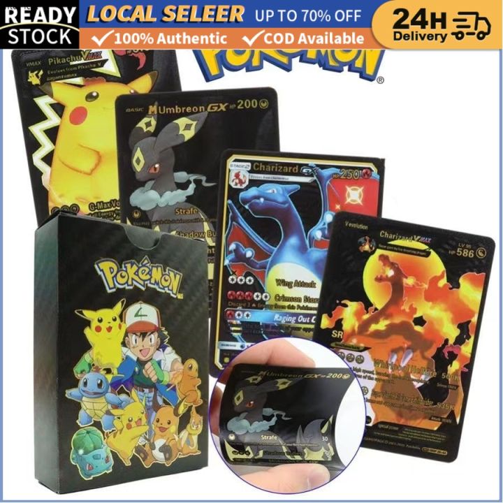 55pcs Metal Gold Silver Pokemon Cards English Charizard Pikachu Trainer ...