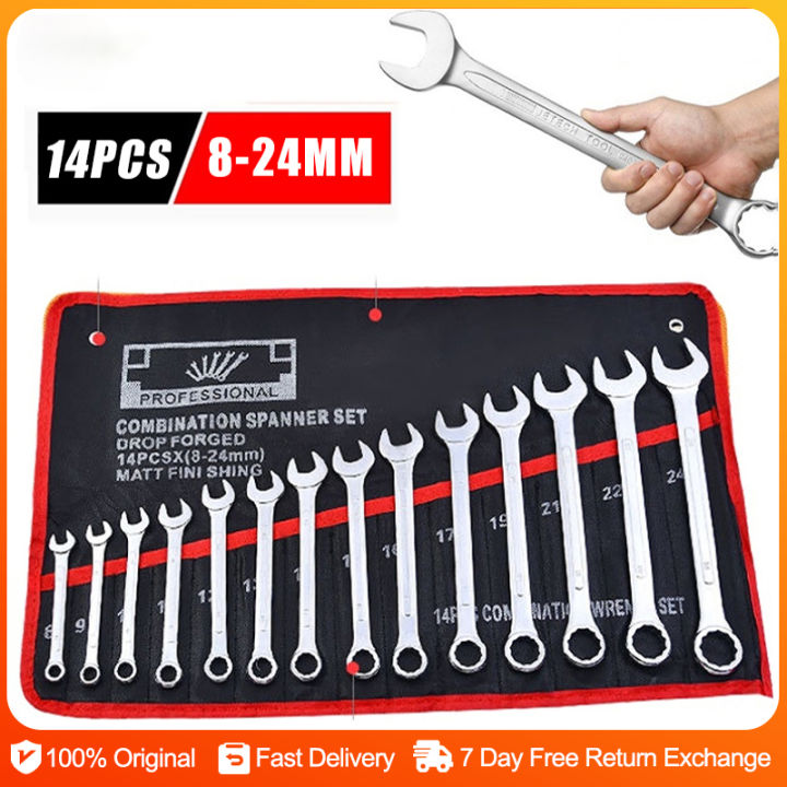 Professional 8 12 14pcs Combination Wrench Spanner Car Repair Box Set Tools Set 8-24mm SATA ...