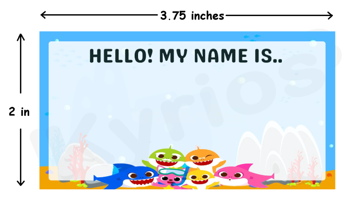 BABY SHARK Themed Sticker Name Tags for Birthday Parties & Other Themed ...