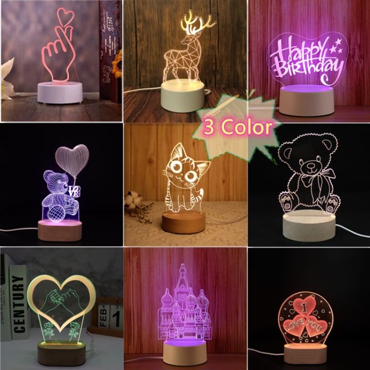 3D Acrylic Tri-Color Night Light Carton Cute Personalized LED Table ...
