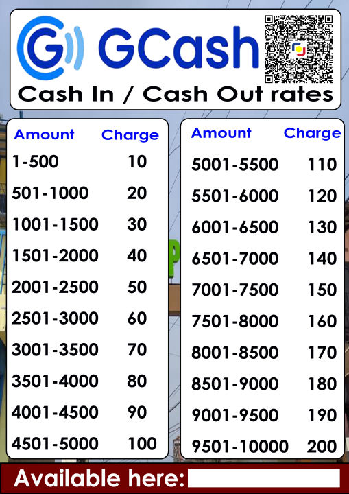A4 laminated Gcash cash in cash out rates self attach QR code | Lazada PH