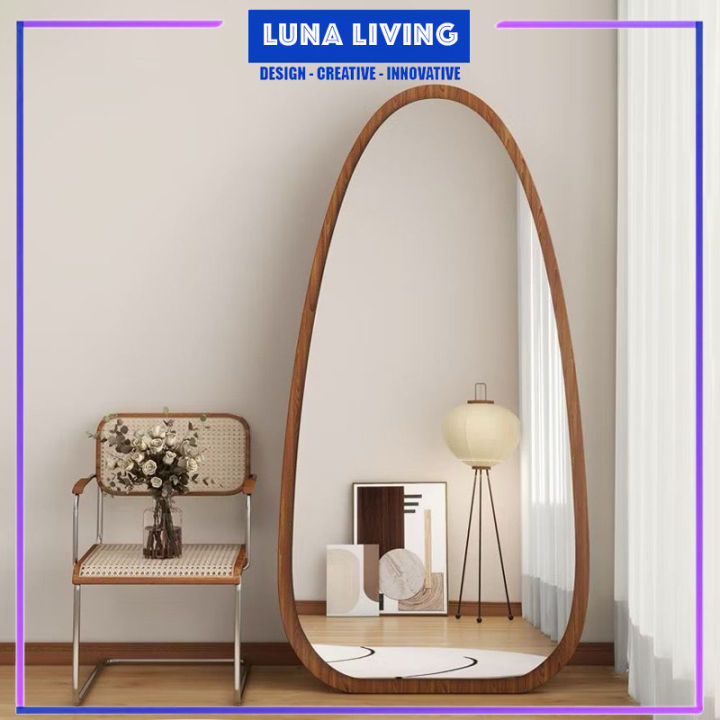 Nordic Full Length Wood Frame Egg Shape Mirror Stand Mirror Cermin ...