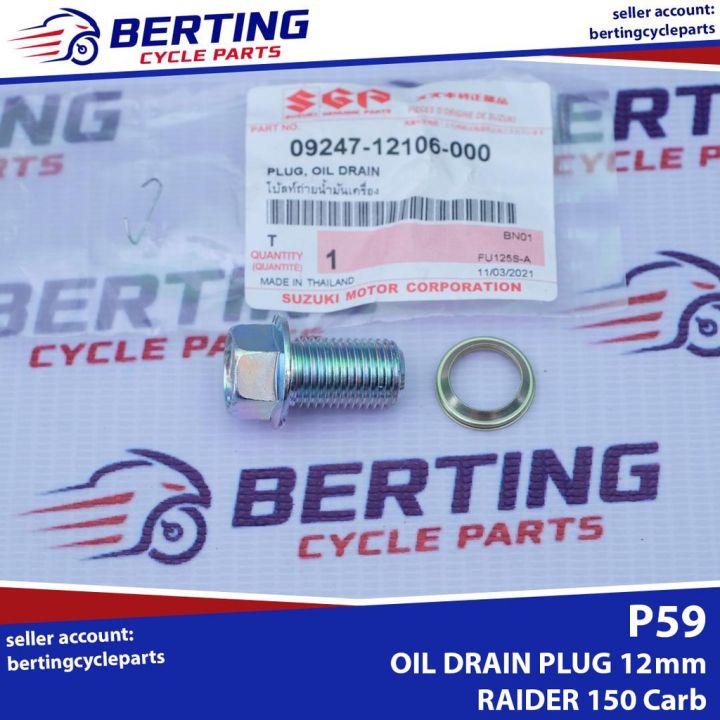 SGP OIL DRAIN PLUG W/ GASKET 12MM Suzuki Raider 150 Carb Gixxer 250 ...