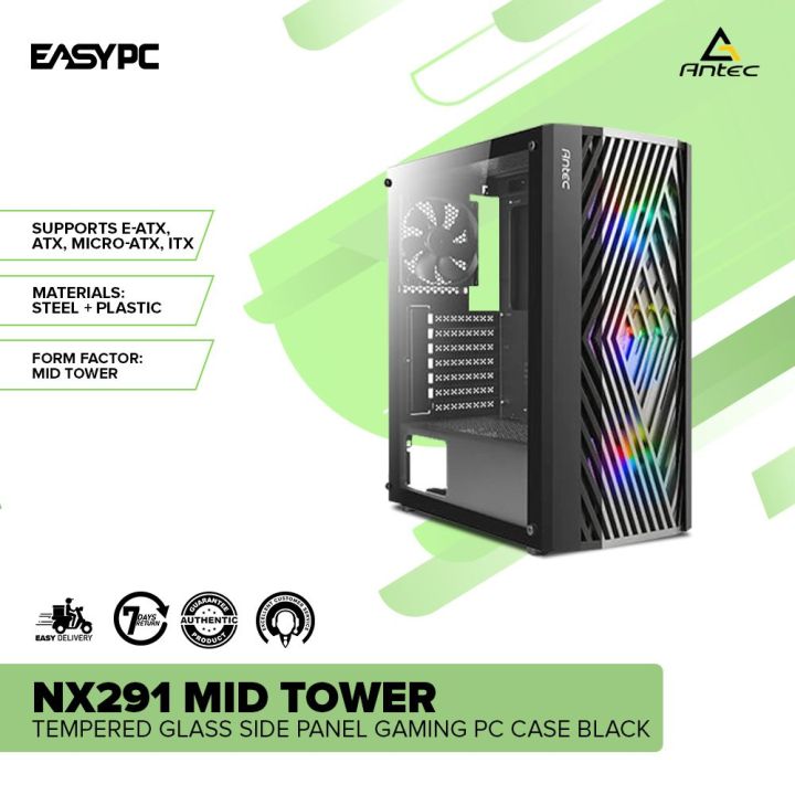 EasyPC | Antec NX291 Mid Tower Tempered Glass Side Panel Gaming PC Case Black Desktop Casings ...