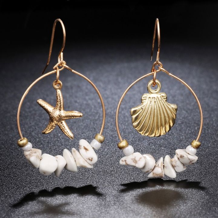 Sea Shell Earrings For Women Gold Color Trendy Metal Shell Cowrie ...