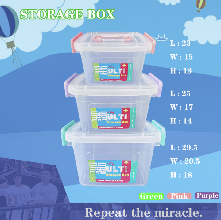 Plastic Storage Box With Handle Transparent (Per piece ) (3 sizes ...