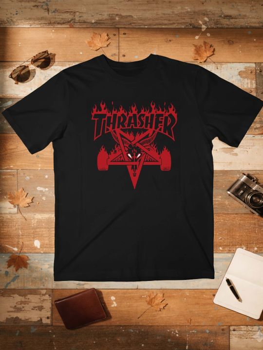 Kaos Oblong Distro Lengan Pendek Thrasher Logo Api Pentagram Baphomet ...