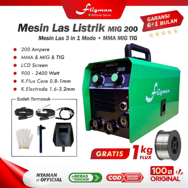 Mesin Las Listrik FLIGMAN MIG + MMA 200 Inverter 900W Pengelasan 40 ...