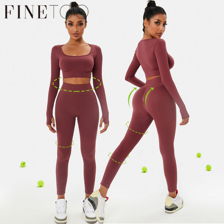 FINETOO กางเกงรัดรูปชุดเครื่องกีฬาสำหรับผู้หญิง,เลกกิ้งรัดรูปชุดโยคะ ...