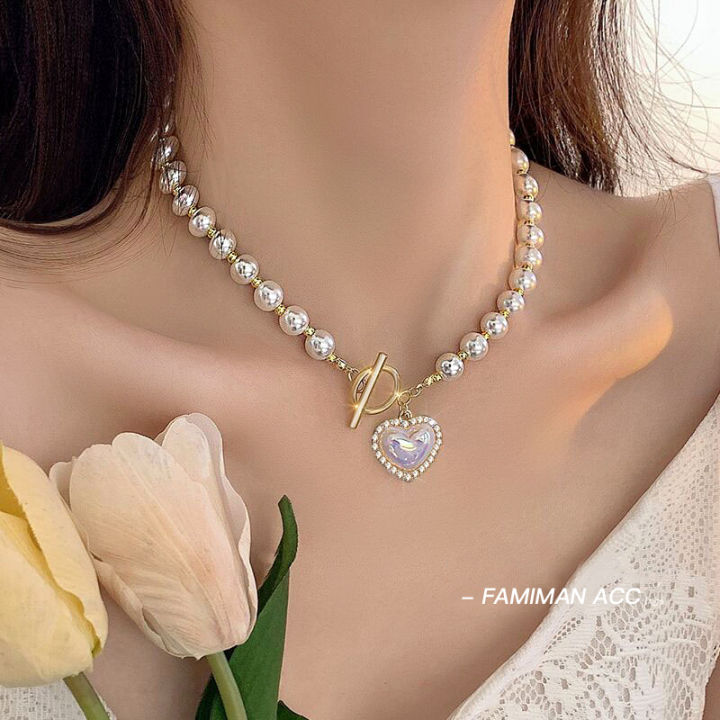 Light luxury heart-shaped pearl necklace | Lazada.co.th