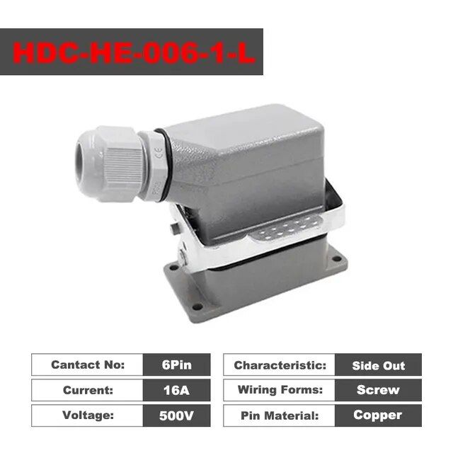 Heavy Duty Connectors Hdc-He-006-1/2/3/4-L F/m 6pin Screw Connection 16a 500v Industrial ...