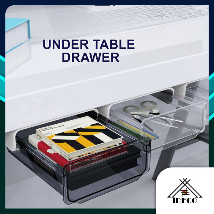 IDECO Storage Drawer Self Stick Pencil Tray Under Desk Table Organizer ...