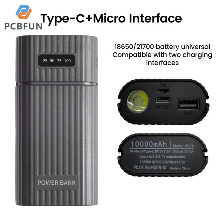 pcbfun 18650 21700 DIY Power Bank Box（Batteries not included） No ...