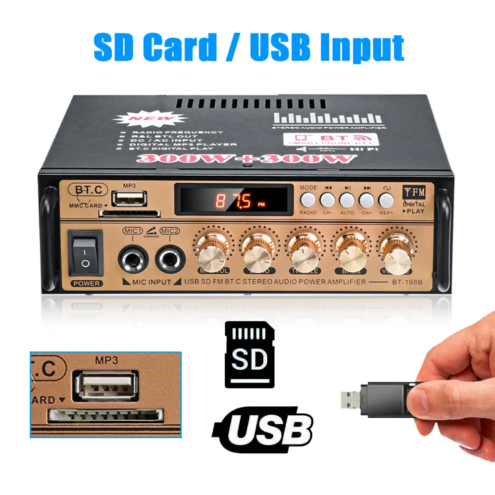 300W+300W Digital Hifi Bluetooth Stereo Audio Amplifier Fm Radio Usb BT-198E | Lazada PH