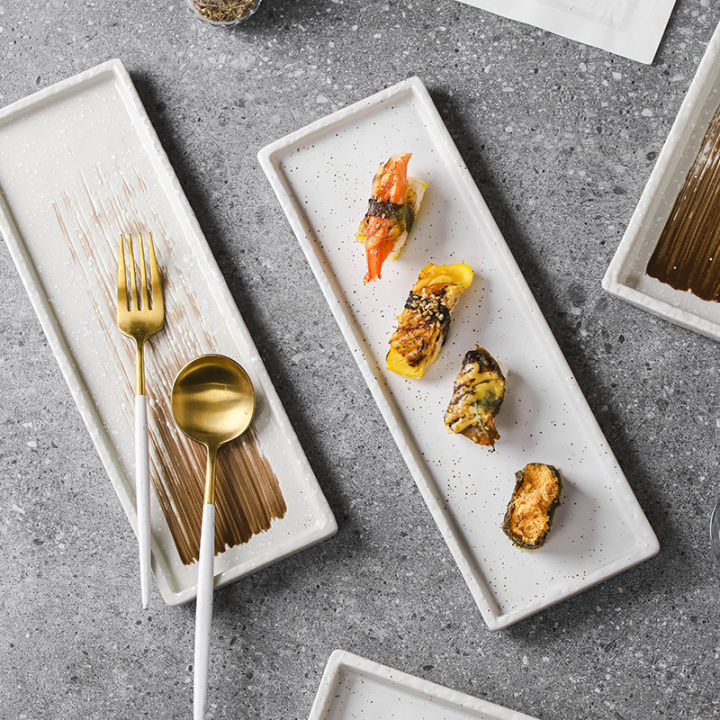 Kitchen Plus Japanese Style Ceramic Rectangular Sushi Plate Dimsum ...