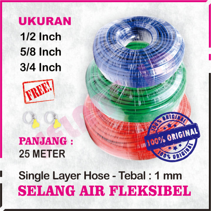 25 METER SELANG AIR ELASTIS / SINGLE LAYER HOSE 1/2 - 5/8 - 3/4 INCH / SELANG AIR DOF TAMAN ...