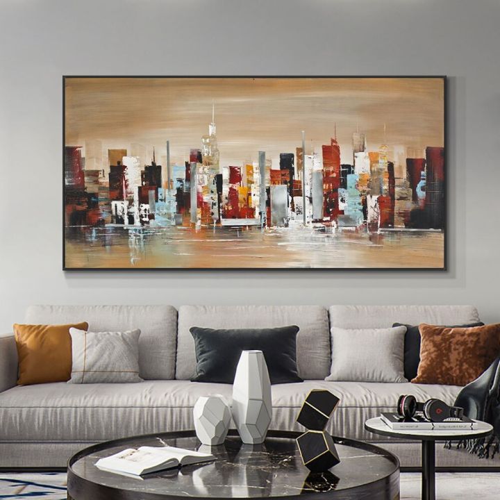 Abstract Large City Building Oil Painting On Canvas Wall Art Pictures ...