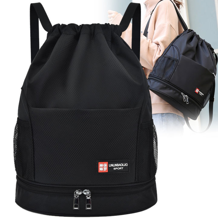 Drawstring Backpack Bag With Shoe Compartment,Waterproof Gym Backpack ...
