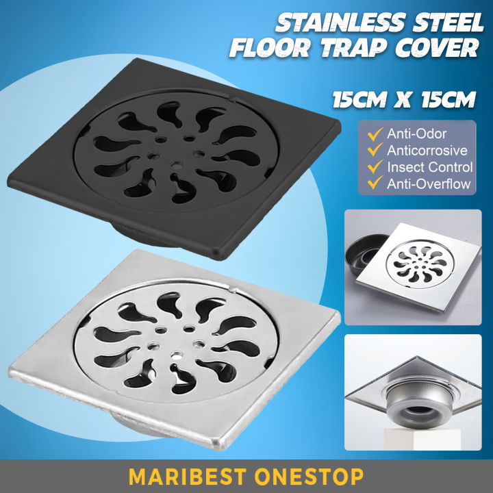 15CM X 15CM STAINLESS STEEL FLOOR TRAP COVER DRAIN FLOOR STRAINER ...