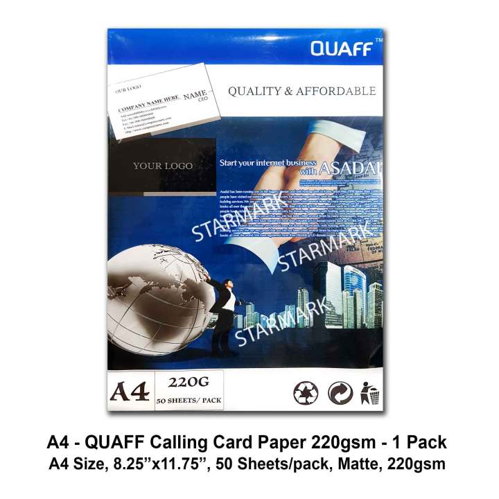 1 Pack Quaff Calling Card Paper Papers Matte - A4 Size, 8.25x11.75 ...