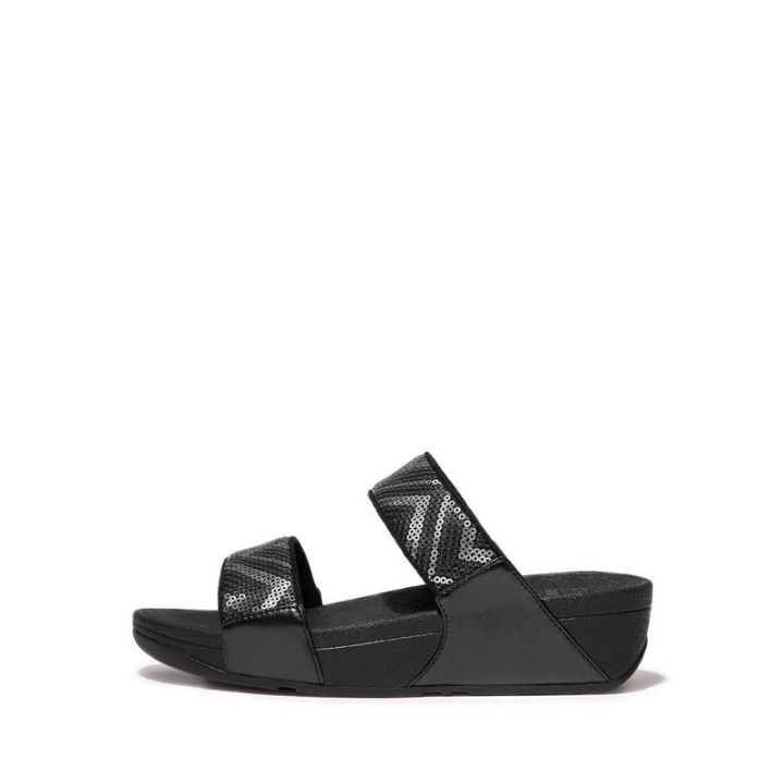 Fitflop Lulu Sequin Zigzag Slides - All Black | Lazada PH