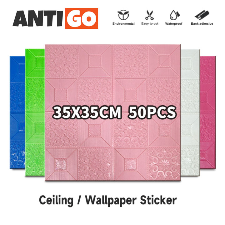 50PCS Ceiling Self Adhessive Wallpaper Wall Stickers 35X35CM Flower ...