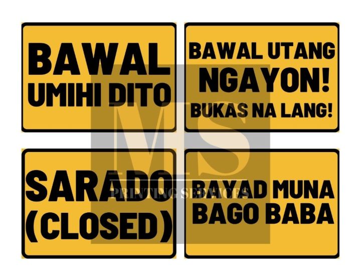 Tagalog Signages (Laminated Signage and Waterproof Vinyl Sticker A4 ...
