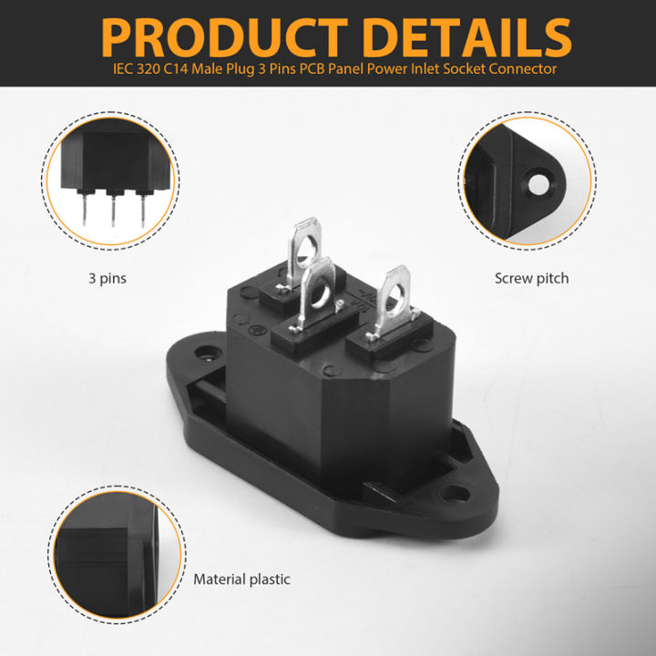 IEC 320 C14 Male Plug 3 Pins PCB Panel Power Inlet Socket Connector ...