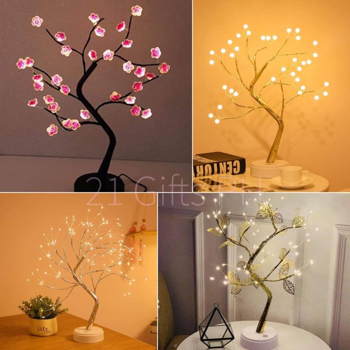 Bonsai Tree and Rose Flower Tree LED Lamp Fairy Lights Pearls Cherry ...