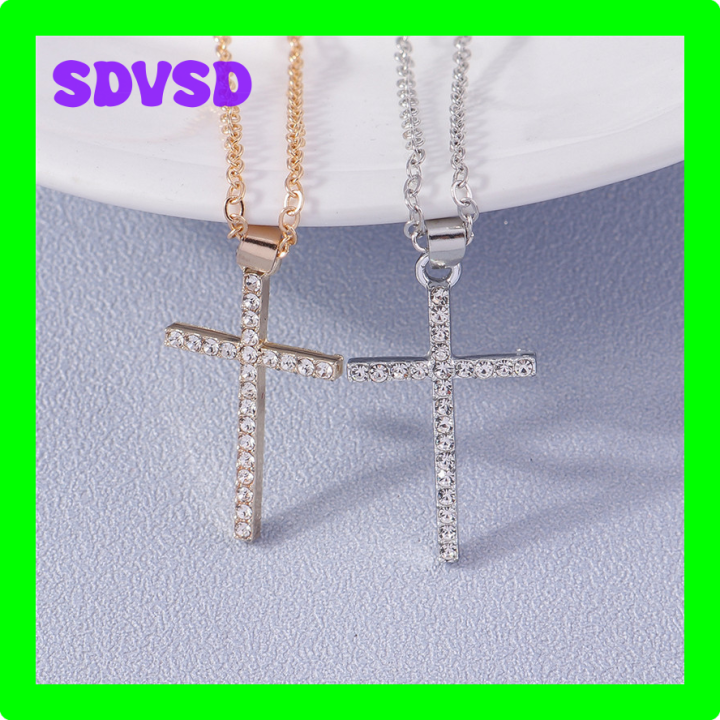 แฟชั่นสร้อยคอไม้กางเขน SDVSD สำหรับผู้หญิงผู้ชายสีทองเงินสร้อยคอไม้ ...