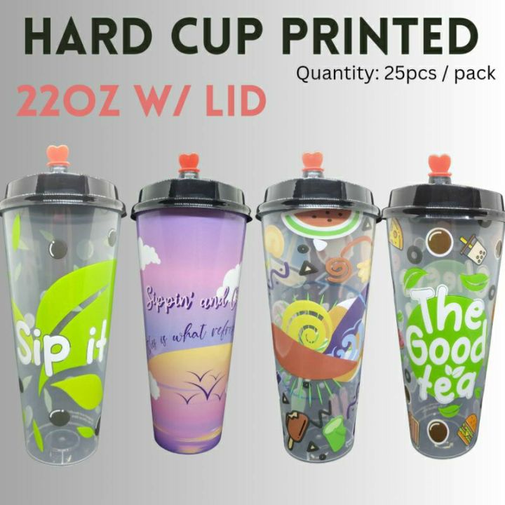 Design Hard Cup with Lid Set 25pcs per pack 90mm 22oz for Milktea Iced Coffee Milk Tea Supplies ...