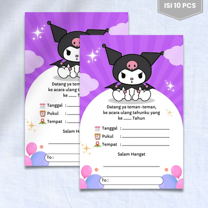 (ISI 10 PCS) KARTU UNDANGAN ULANG TAHUN/UNDANGAN ULTAH TEMA KUROMI ...