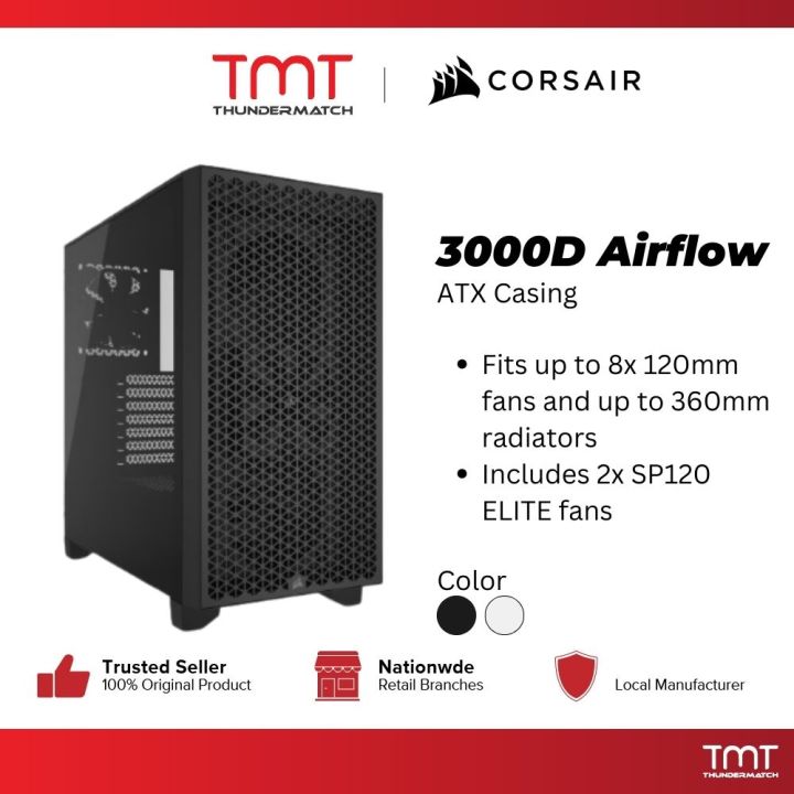 TMT Corsair 3000D AirFlow ATX Casing Black White Pre Installed 2 Fans ...