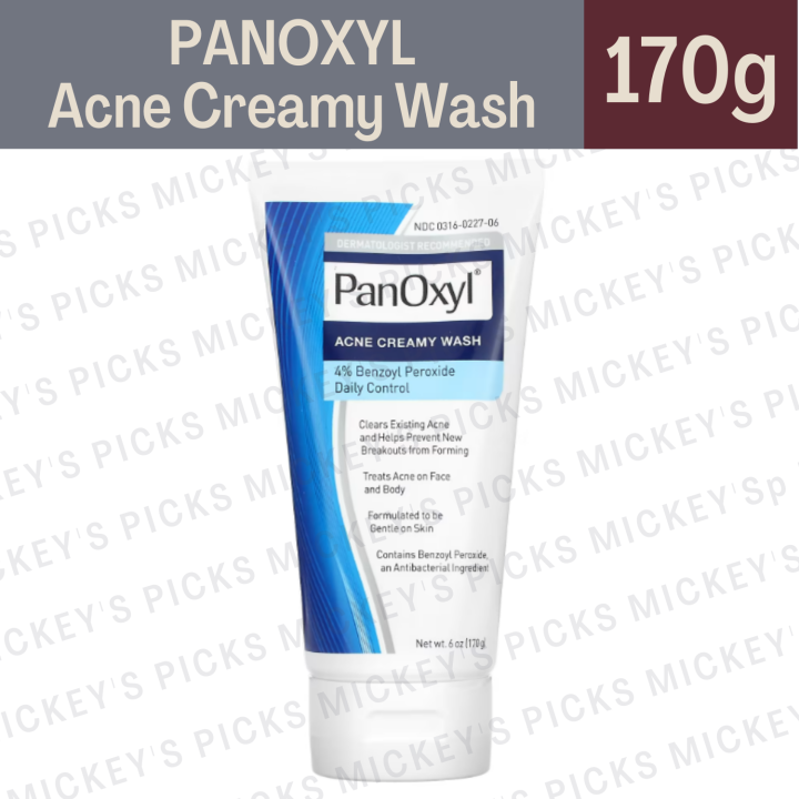 Panoxyl Acne Creamy Wash, Benzoyl Peroxide 4% Daily Control, 6 oz (170 ...