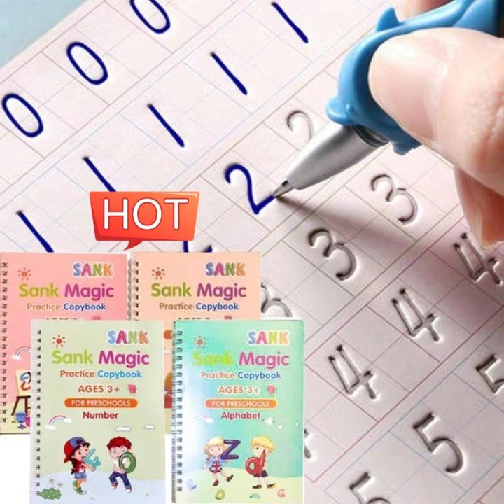 4 IN 1 Magic Practice Writing Book Reusable Learning Copybook Set ...