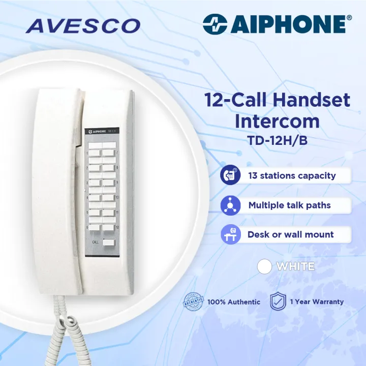 Aiphone | 12-Call Handset Intercom | TD-12H/B |12 talk paths for ...
