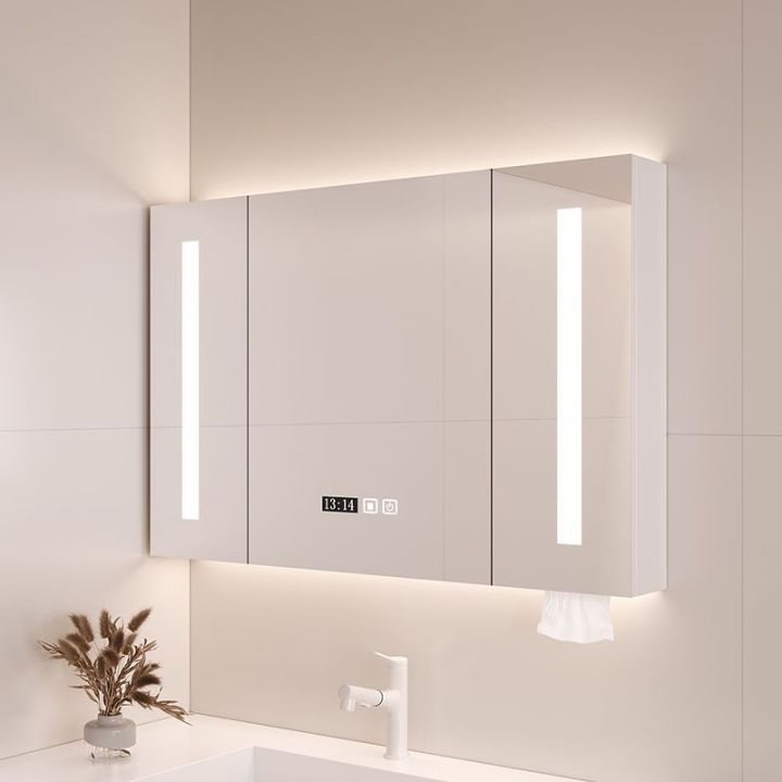 Smart Bathroom Mirror Cabinet with Light Separate Full Mirror Wall ...