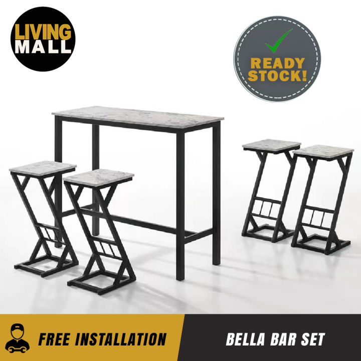 Living Mall Bella Bar Set High Table & High Chair Stool Dining Set ...