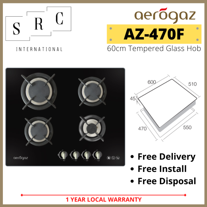 Aerogaz AZ-470F Tempered Glass Gas Hob 60cm with Safety Valve (Include Install and Disposal ...