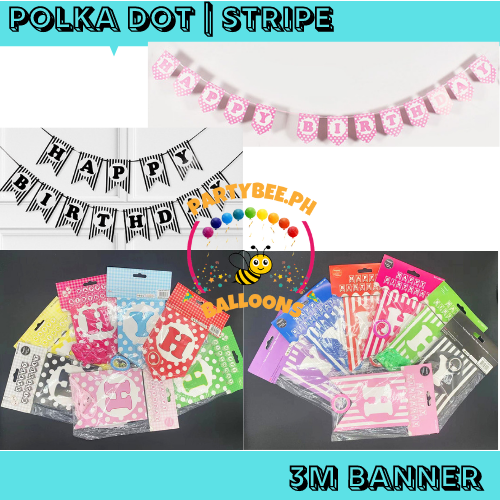 Polka Dot Stripe Happy Birthday Banner Banderitas 3M (more color ...