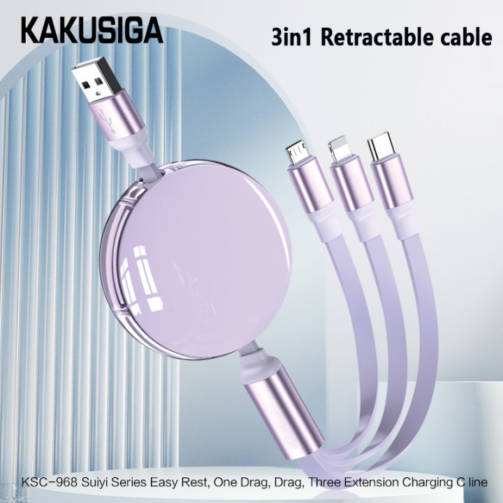 KAKUSIGA 3in1 retractable charging cable USB C Charger micro charging ...